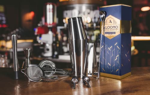 11-Piece Silver Boston Cocktail Shaker Set Bartender Kit | Drink Mixer Bar Set | Cocktail Set Bar Accessories: Martini Shaker, Strainer, Jigger, Muddler, Spoon, & More