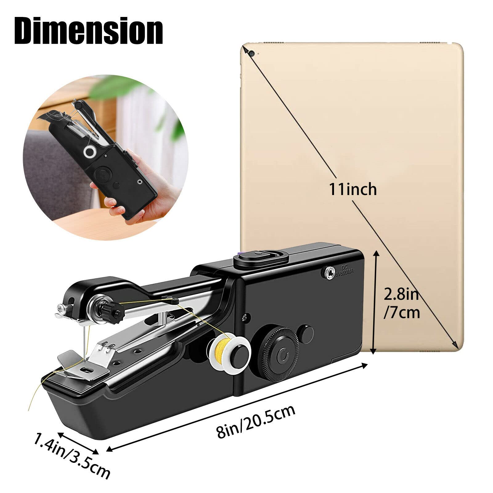 1 Set Mini Handheld Sewing Machine, Portable Sewing Machine with Sewing Supplies Easy to Use Ergonomic Design for DIY Beginners for Home Travel (Black)