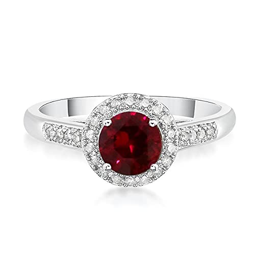 1 4/5 CT Round Shape Simulated Pink Ruby & White Cubic Zirconia Halo Wedding Engagement Ring in 14K White Gold Plated 925 Sterling Silver (1.80 Cttw) Ring Size -4