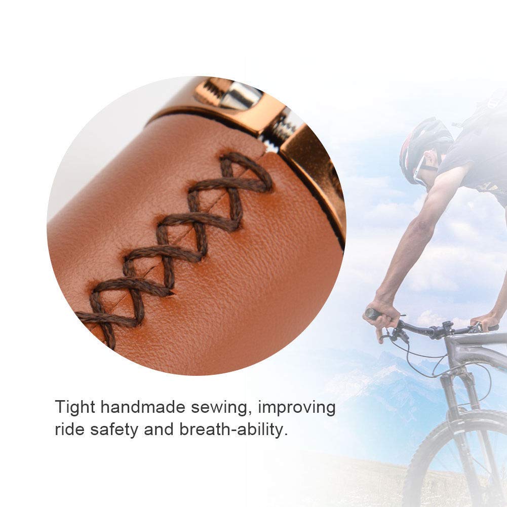 1 Pair Mountain Bike Lock-on Faux Leather Non-Slip Bicycle Handlebar Grips,Perfect Bike Accessories Brown