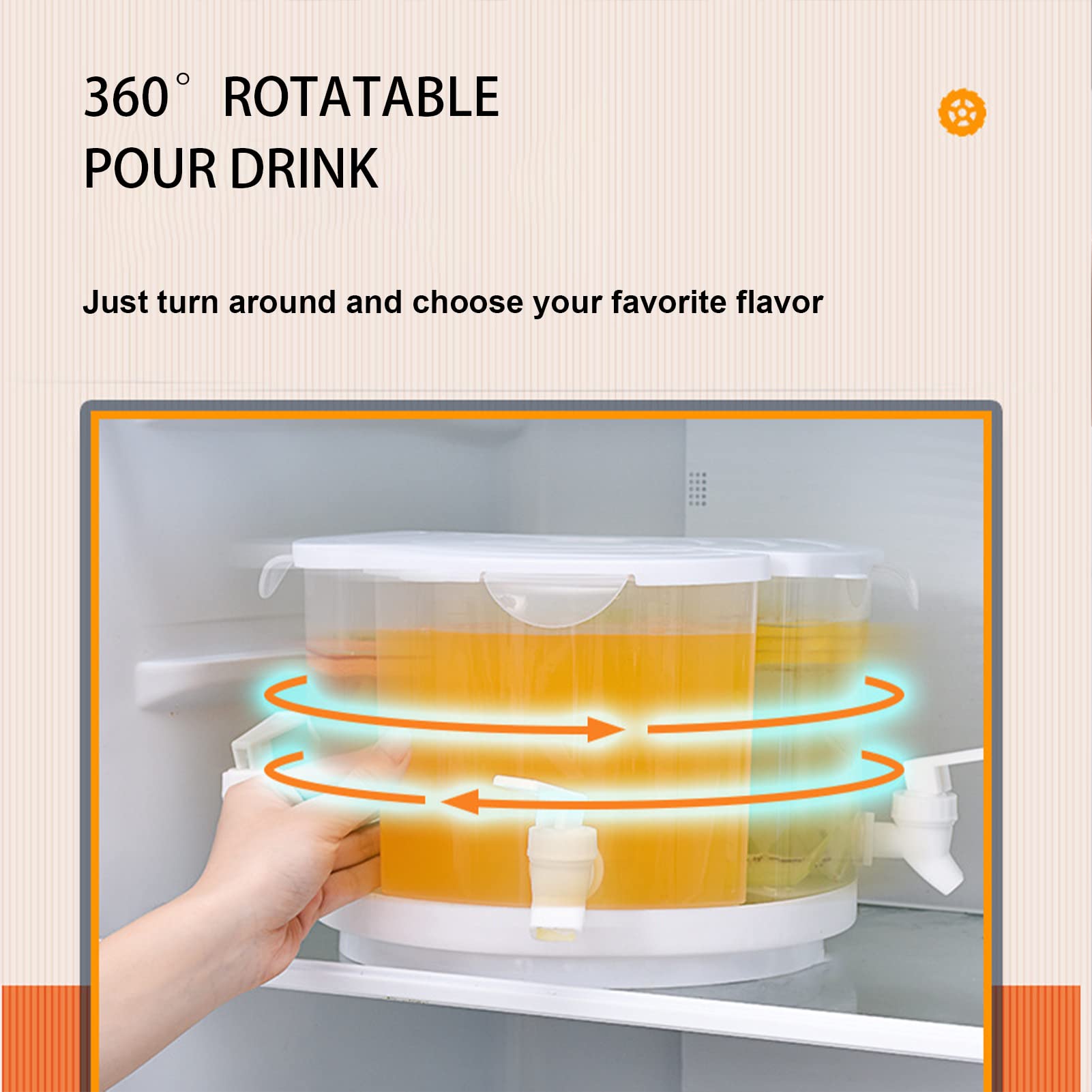 1.45 Gallon Beverage Dispenser for Fridge, Rotate 360° Removable 4-Grid Plastic Drink Dispenser, Clear Refrigerator Juice Dispenser with Lid and Spout for Lemonade, Tea, Cold Water