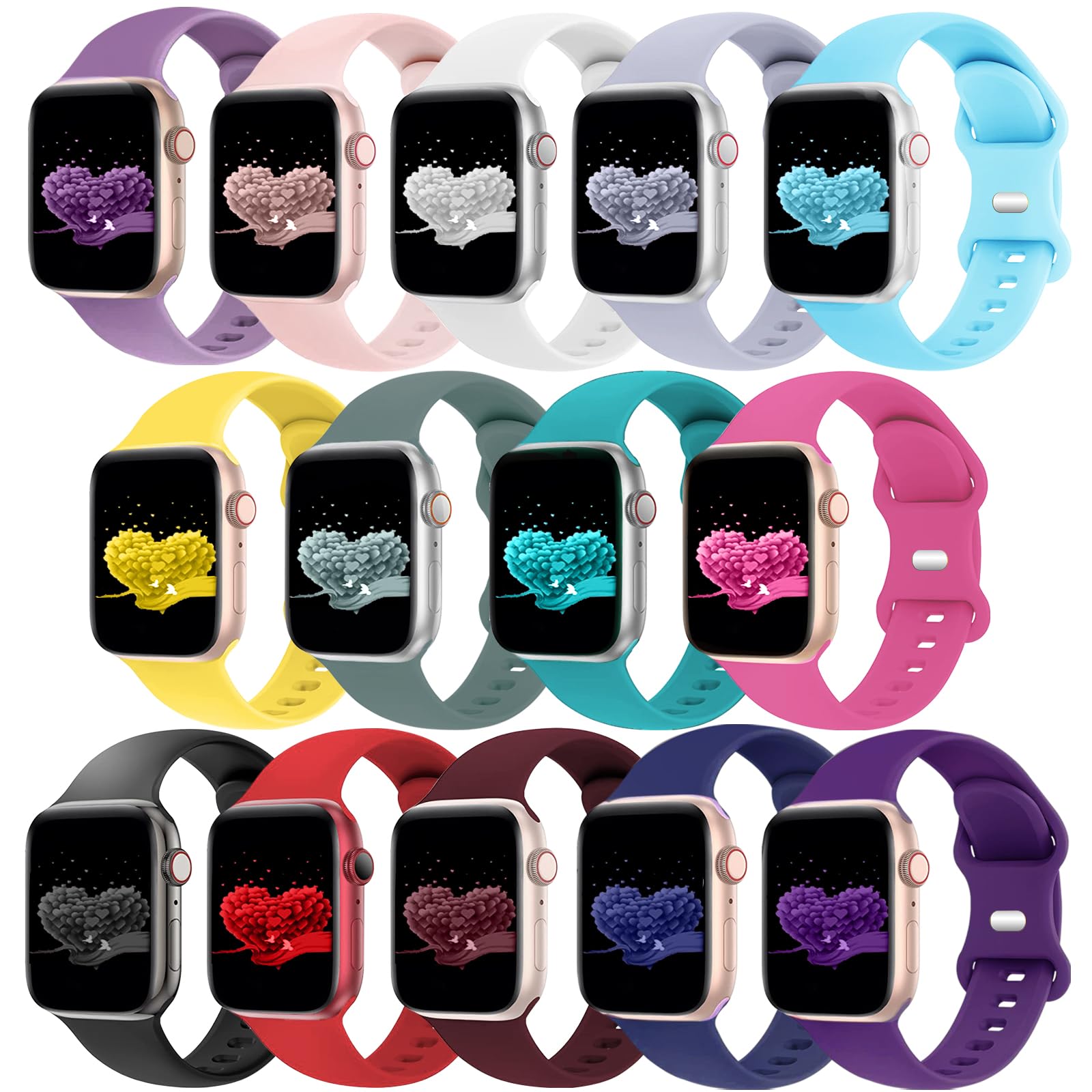 14 Pack Watch Bands Compatible with Apple Watch Bands 38mm 40mm 41mm 42mm 44mm 45mm 46mm 49mm for Women Men,Sport Silicone Band for iWatch Series 10/9/8/7/6/5/4/3/2/1/SE/Ultra/Ultra 2