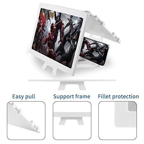 12'' Screen Magnifier β Mobile Phone 3D Magnifier Projector Screen for Movies, Videos, and Gaming β Full Coverage Foldable Phone Stand with Screen Amplifier β Supports All Smartphones (White)