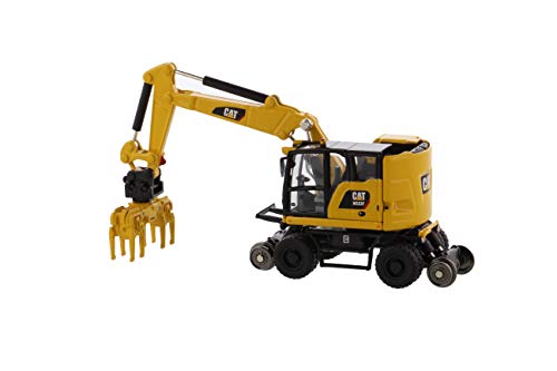 1:87 Caterpillar M323F Railroad Wheeled Excavator, Safety Yellow Color β HO Series by Diecast Masters β 85612 (Comes with 3 Interchangeable Work tools: Ballast Tamper, Rail Clamshell, and Bucket