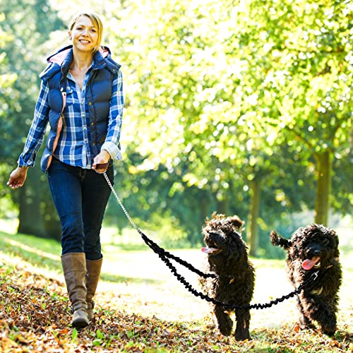 2 Dog Leash,Double Dog Leash Coupler Tangle Free Bungee Dog Leash, 360° Swivel No Tangle Double Dog Walking & Training Leash, Comfortable Shock Absorbing Reflective Bungee Lead Walk 2 Dogs with Ease