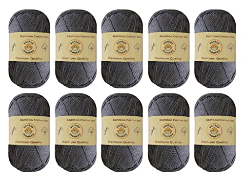 10-Pack of Yonkey Monkey Fingering Weight Yarn - Rayon Made from Bamboo and Cotton Blend - Softest Quality for Crocheting and Knitting - Lightweight and Breathable - 500 Grams Total (Storm 9038)