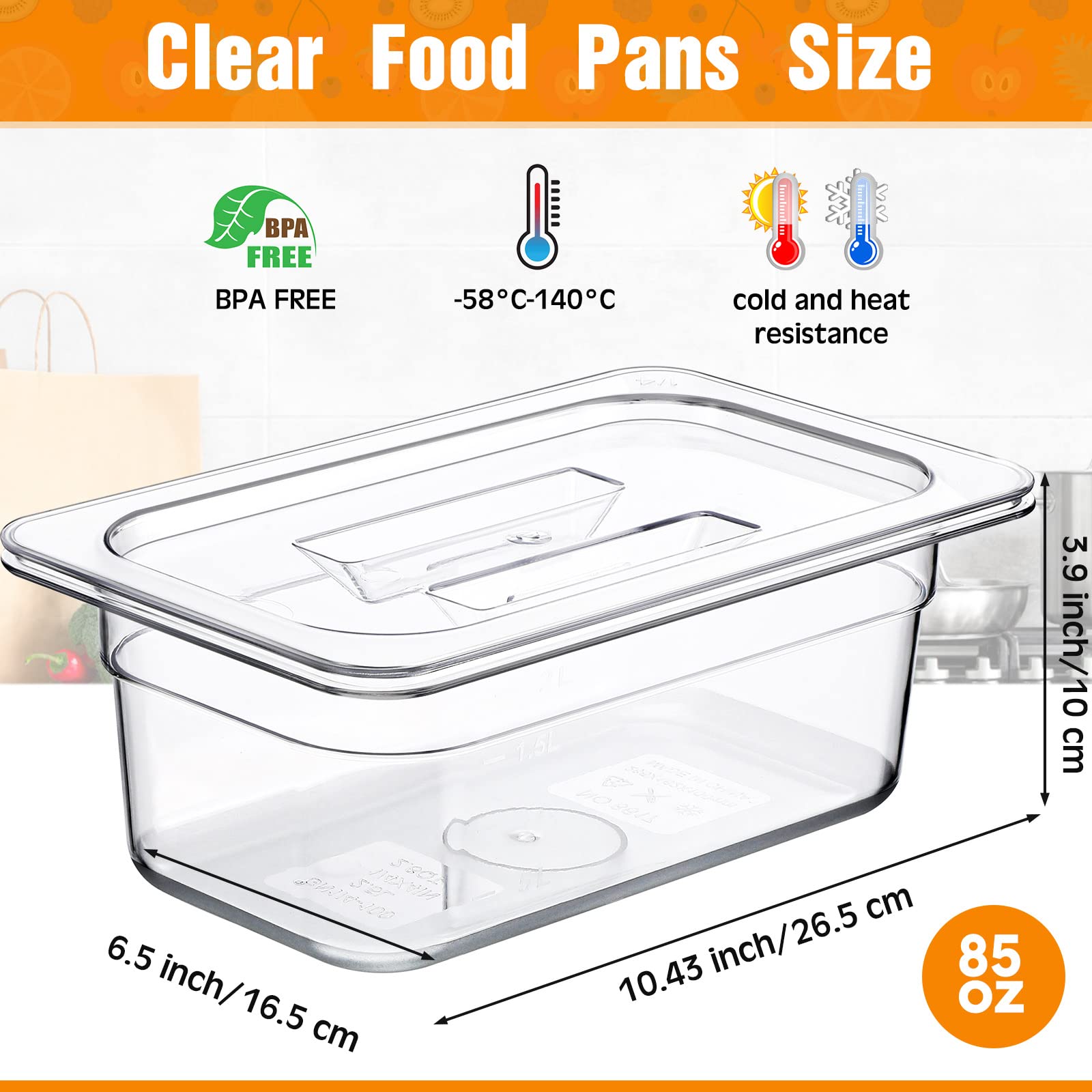 10 Pack Clear Food Pans with Lid Acrylic Transparent Food Pan Stackable Plastic Pan with Capacity Indicator Food Storage Containers Restaurant Supplies Hotel Pan for Fruits Vegetables (4 Inch High)