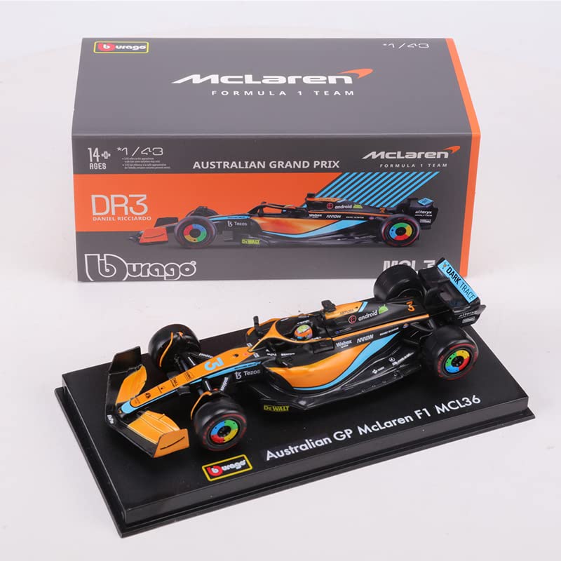 1:43 2022 MCL36 F1 Racing Car NO.3 NO.4 Alloy Model Car for Bburago 38064 (NO.3 Hardcover Edition)