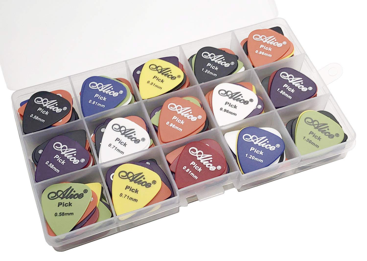 100pcs Alice Matte Anti-Skid Acoustic Electric Guitar Picks Plectrum 6 Thickness 0.58/0.71/0.81/0.96/1.20/1.50 mm With Pick Case Storage Box