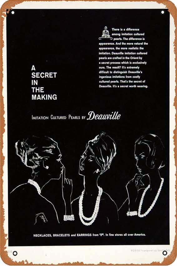 1962 Ad Deauville Imitation Cultured Peals Jewelry Necklace Bracelet YMMA1 Retro Metal Tin Sign Vintage Room Decor Poster for Home Coffee Bar Wall Art Decor 8x12 Inch