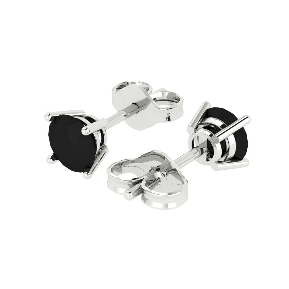 1.6 ct Brilliant Round Cut Solitaire VVS1 Natural Black Onyx Pair of Stud Earrings Solid 18K White Gold Push Back