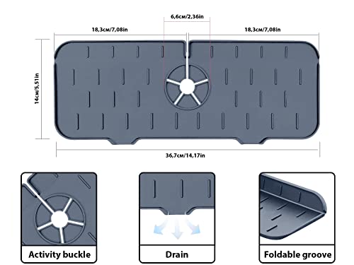 1 Pcs Grey Silicone Faucet Handle Drip Catcher Tray - Drip Catcher for Sink Faucet – Kitchen Faucet Drip Mat - Sink Faucet Splash Guard - Faucet Pad - Counter Faucet Mat - Silicone Sink Protector !