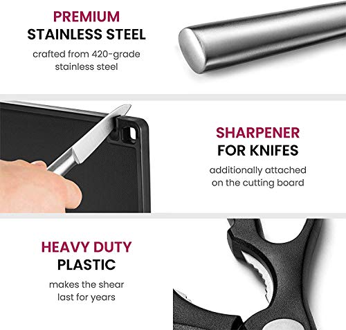 10-Piece Stainless-Steel Kitchen Knife Set - Newly Innovative Kitchen Knifes Set with Utensil Holder - 5 Stainless-Steel Knives - Knife Sharpener - Kitchen Scissors - Cutting Board- Knife Block holder