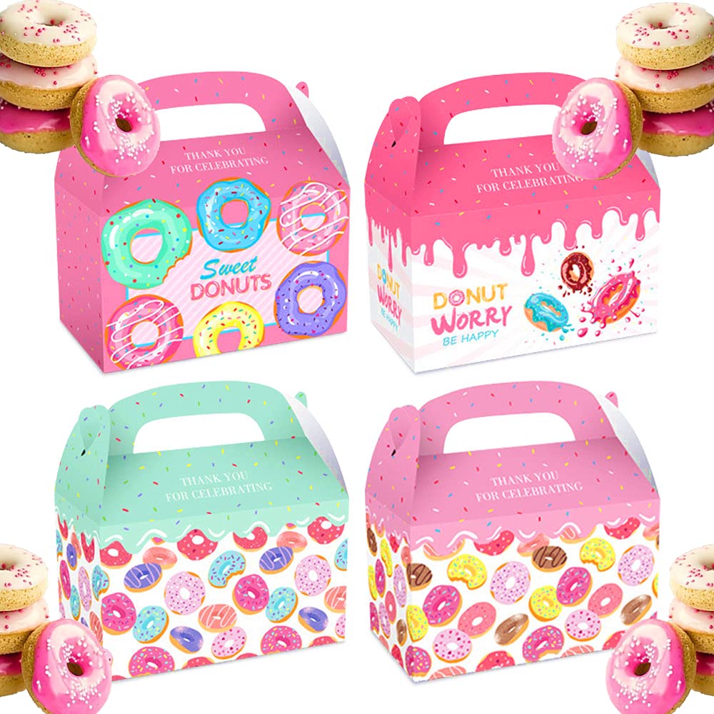 12 PCS Donut Party Bags Donut Party Boxes For Kids Birthday Donut Party Favor Box Donut Goodie Bags Sweet Doughnut Favor Donut Party Supplies