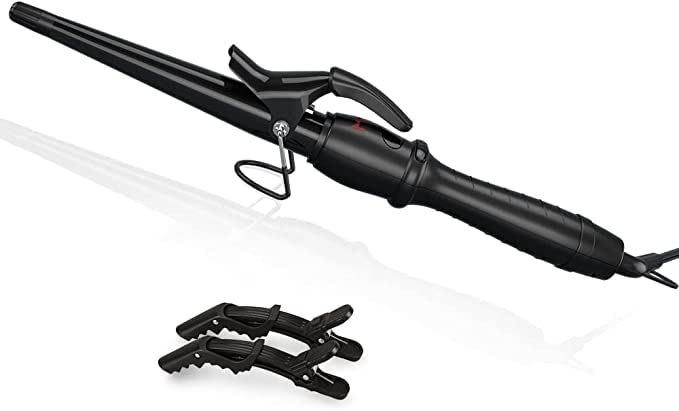 1-1/2" Tapered Hair Curling Iron with Short Clip, Hair Curler add Cool Tip, Ceramic Coating Curling Wand 9-Gears Temp Settings & 60 Min Auto-Off, Black