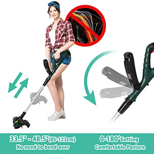 20V Cordless String Trimmer, 70min Lithium-Ion Brushless Trimmer, Yard, w/auto Feed, Extension Pole, Adjustable Head & Handle, 10β Cutting Path, 2.0Ah Battery & Charger Included