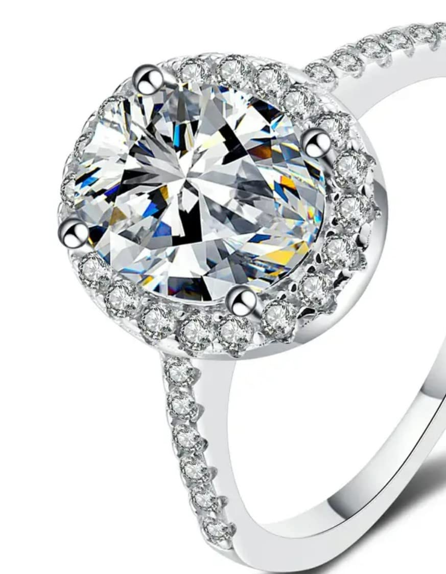 1-2Ct Moissanite Engagement Ring, 925 Sterling Silver, Adjustable Round Cut with Side Stones ring for Engagement and Wedding with Jewelry Box (adjustable)