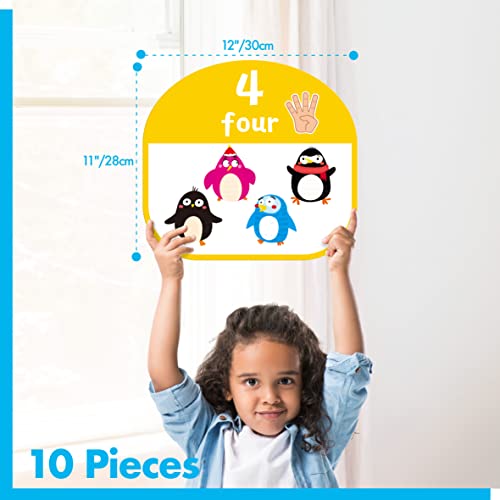 10 PCS Number Posters, Numbers Learning Bulletin Board Set School Decoration Supplies Educational Teaching Tool for Toddler Kid Family Classroom, 12β x 11β
