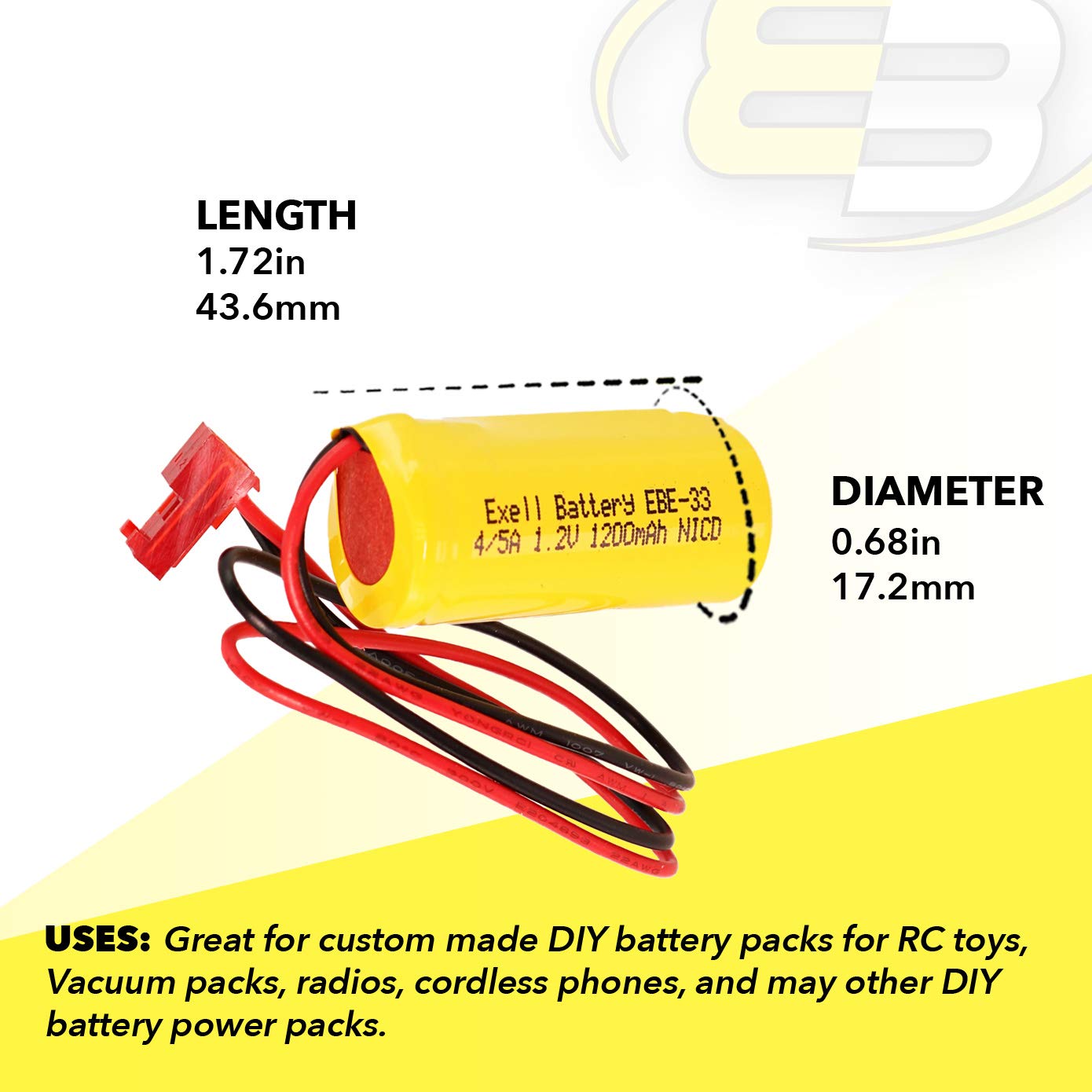 1.2V 1200mAh Emergency-Lighting Exit Sign Battery, Replaces Lithonia ELB1210N, ELB1P201N, ELB1P201N2, and ELB1P2901N