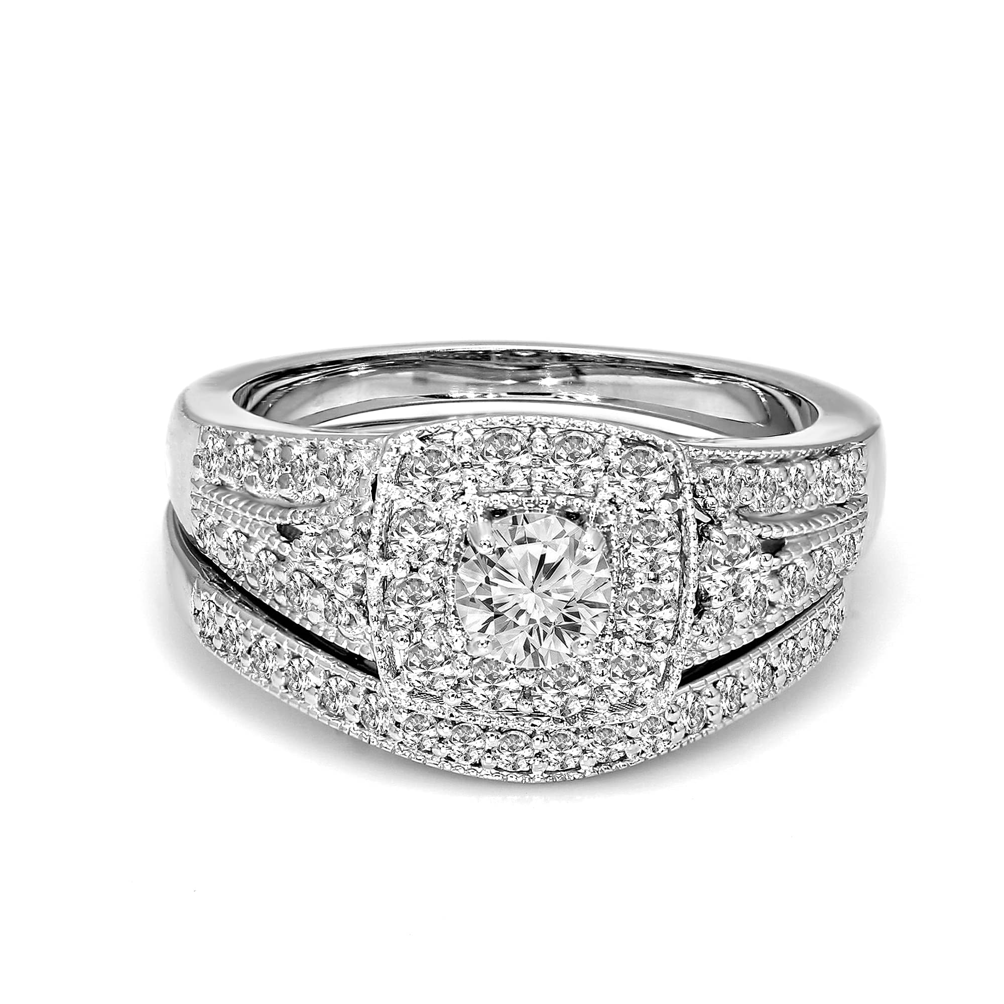 1.03Ct Round Diamond Engagement Wedding Ring Set Sterling Silver Size 7
