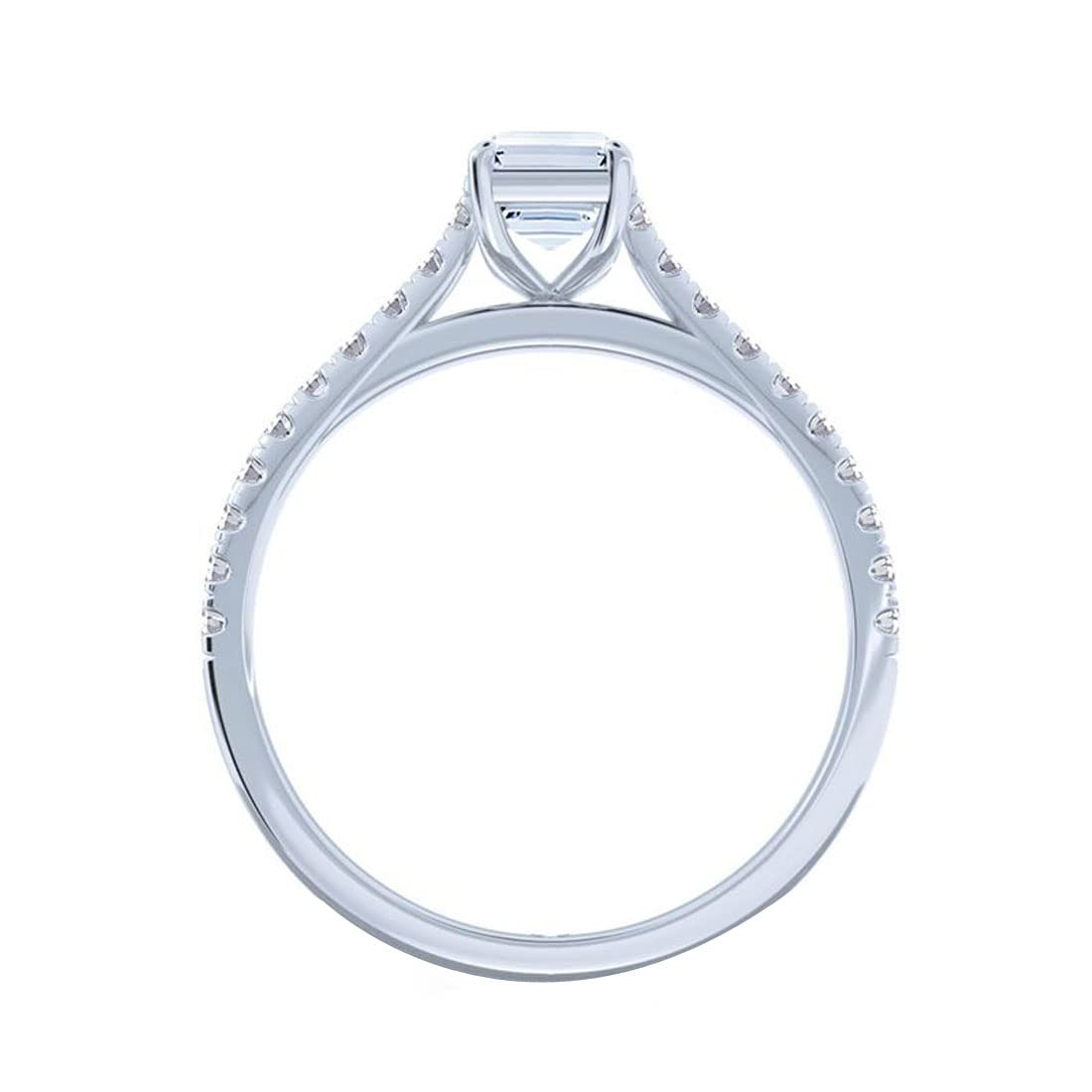 1.40 TCW Emerald Cut Moissanite Solitaire With accents Engagement Bridal Ring For Women In 10KT Solid Gold In Prong Setting For Wedding Anniversary ( Center 1 CT, Clarity VVS1-VVS2 , Color D-E,7)