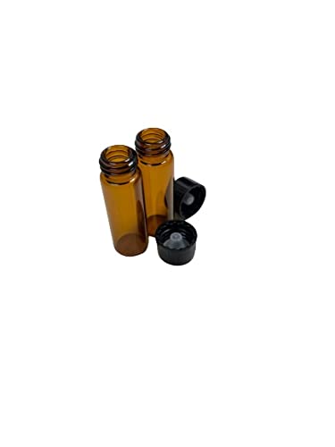 144 PCS, 15mm X 45mm [1 Dram, 4ml] Amber Glass Vials with Plastic Cone Liner Cap