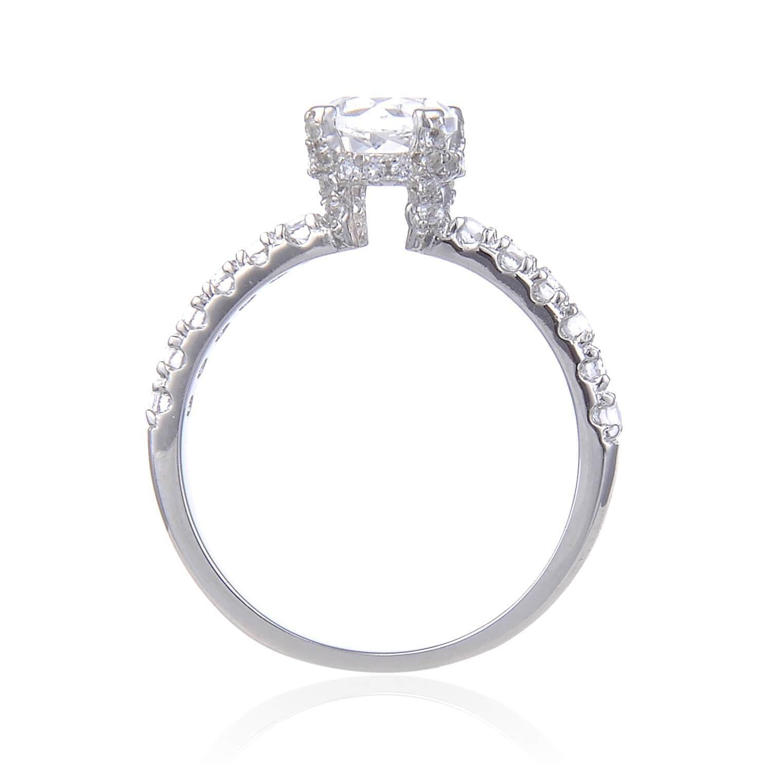 1.30 Carat Round Cushion Cut White Topaz Solitaire Engagement Ring in sterling silver - Mothers Day Jewelry Ring for mom (Size 5 6 7 8)