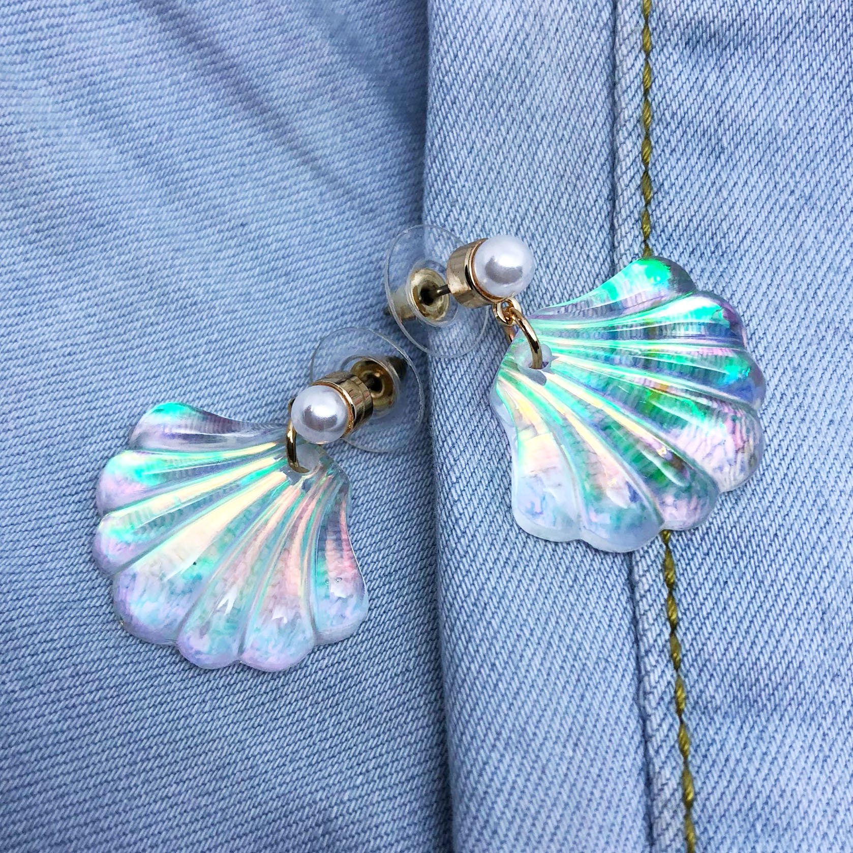 1 Pair Color Change Pearls Sea Shell Stud Earrings Beach Jewelry Gifts for Women for Halloween Party