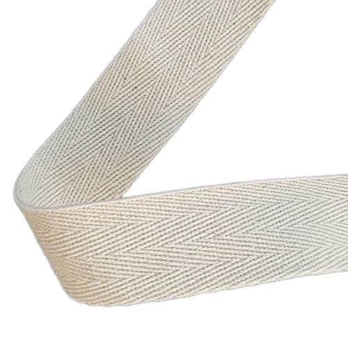 1 inch X 5 Yards Natural Cotton Twill Tape Herringbone Soft Fabric Webbing Strap Ribbon, Bias Binding Tape for Sewing Binding Gift Wrapping DIY Cloth Bag Holders Blanket Edge Sewing Supplies (Beige)