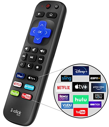 1-clicktech for Roku Remote 2-in-1 for Roku-TV and Roku Box, Compatible for TCL Hisense ONN Sanyo Sharp Hitachi Element Insignia LG Magnavox Roku TV, w/ 12 Opt. Channels [NOT for Stick]