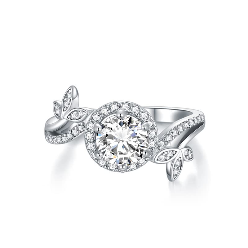 1.38 Carat (ctw) D-VVS1 moissanite engagement rings for women Platinum Plated Silver moissanite rings-Y-5.5