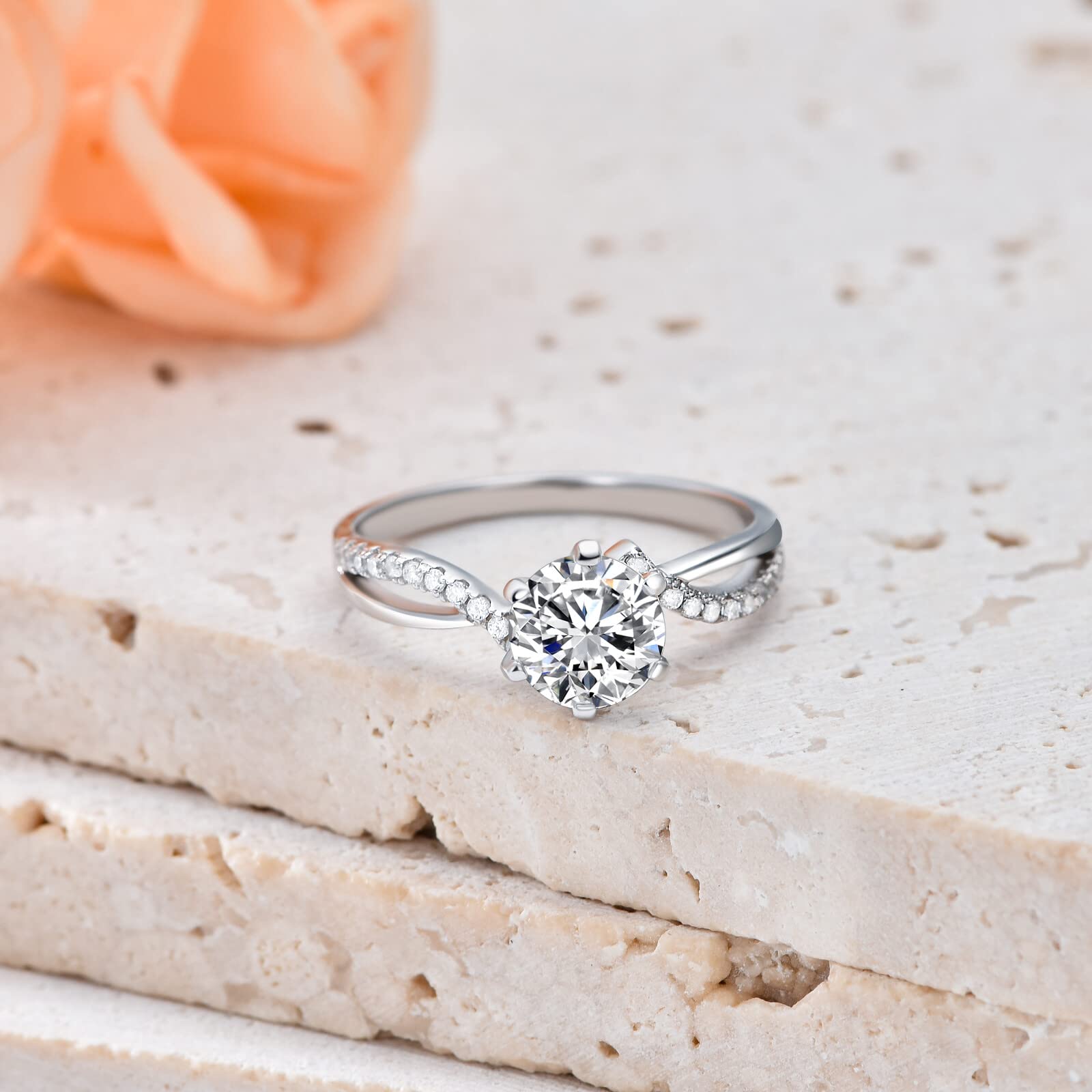 1.15 Carat (ctw) Moissanite engagement rings for women Platinum Plated Silver ring Moissanite rings - 8