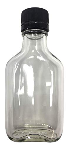 100 ml (3.3 oz) Glass Flask Liquor Bottle with Black Caps (12 Pack)