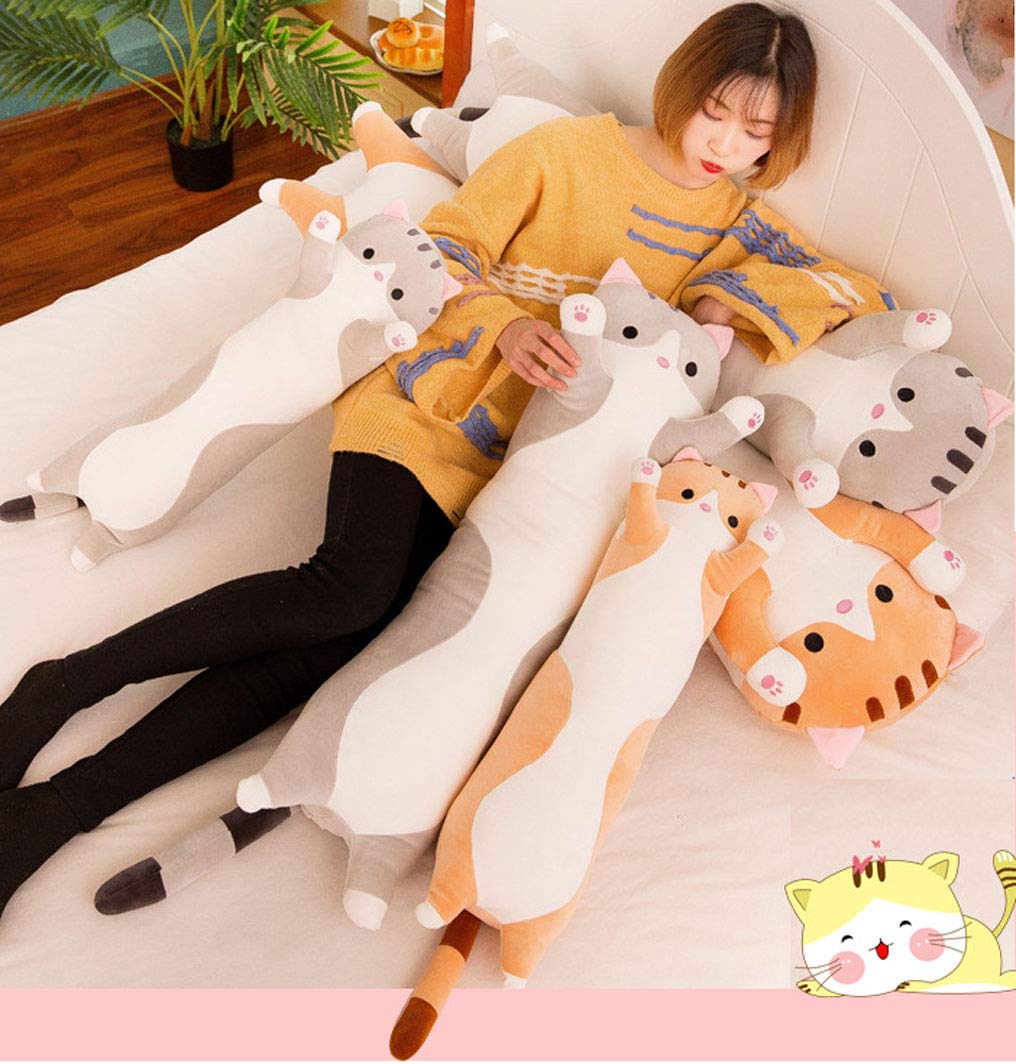 123Arts Cartoon Cat Soft Plush Long Throw Pillow Lifelike Animal Neck Pillow Plush Toy
