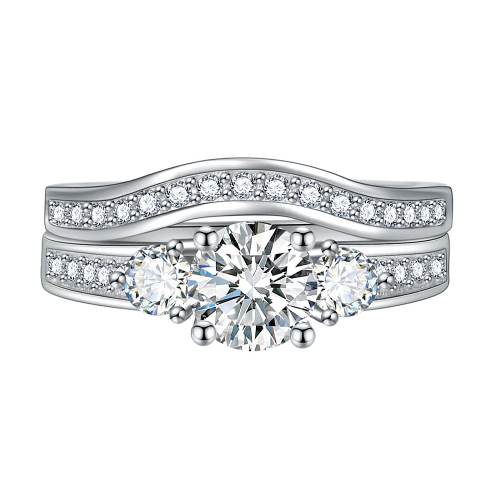 1.8Ct Bridal Ring Sets CZ Engagement Rings for Women Vintage Wedding Bands Three Stones Promise 18K Gold Size 10