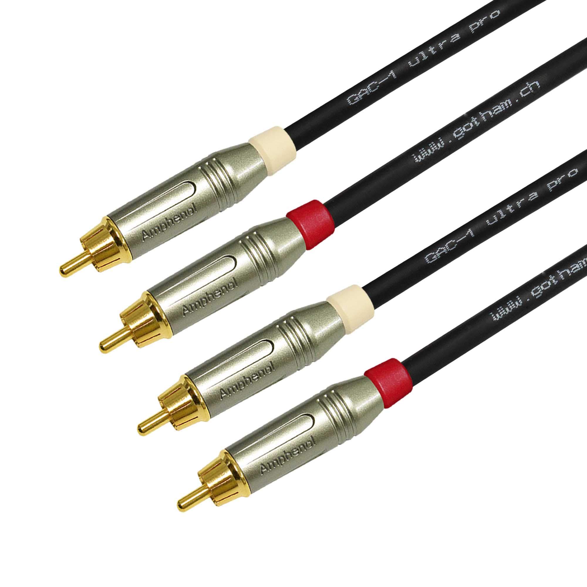 1.5 Foot RCA Cable Pair - Gotham GAC-1 Ultra Pro - Low-Cap (21pF/ft) Audio Interconnect Cable with Amphenol ACPR Die-Cast, Gold Plated RCA Connectors