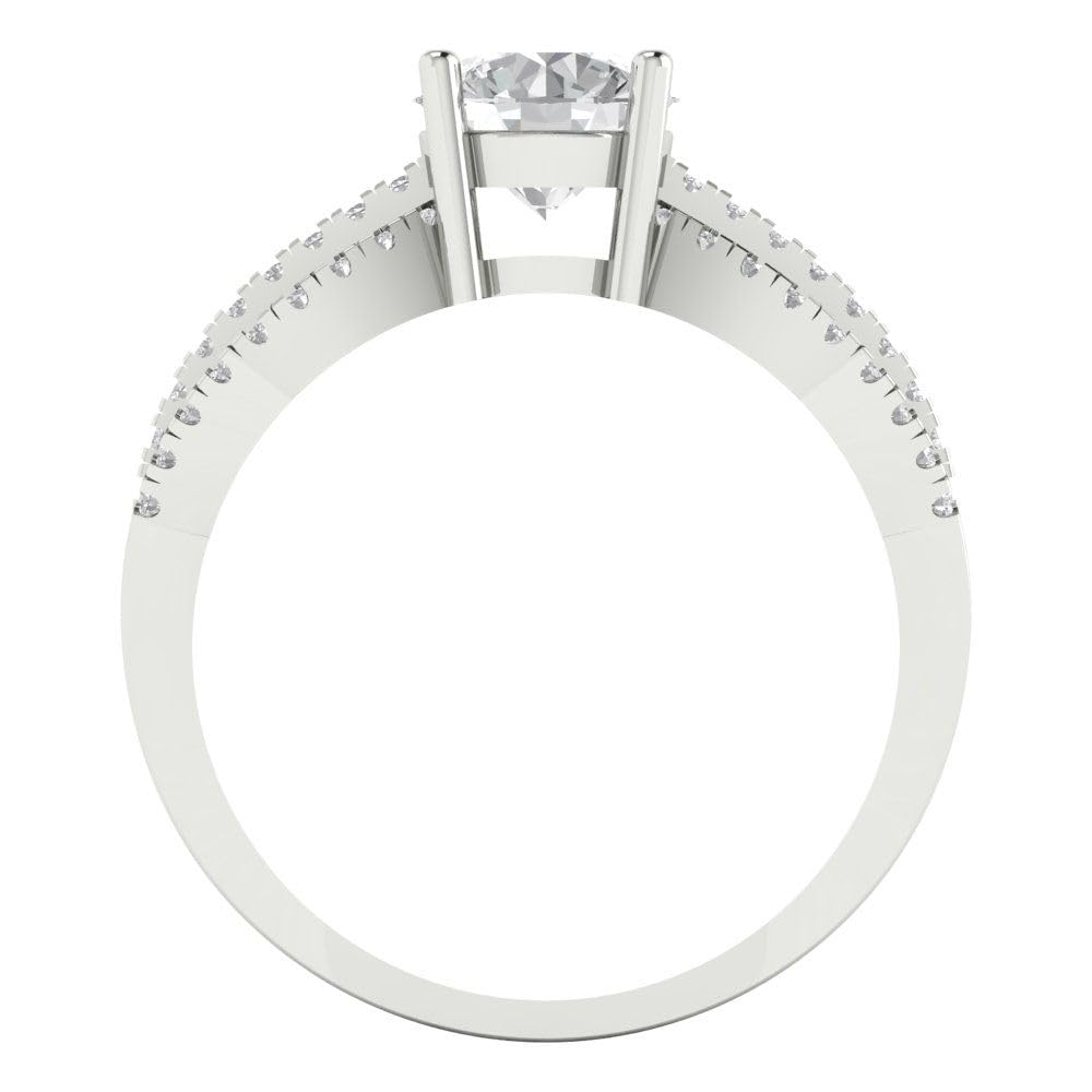 1.27 Ct Brilliant Round Cut Clear Simulated Diamond 14K White Gold Solitaire with Accents Engagement Anniversary Ring Size 10