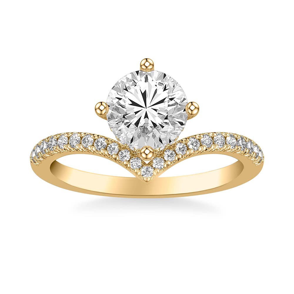 1 Carat Round Cut Moissanite Engagement Ring for Women, 14k Yellow Gold Brilliant PavĂŠ V Shaped Wedding Promise Ring Anniversary Christmas Gift for Her Free Engraved