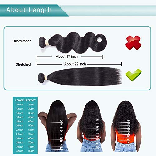 Fheaicr Human Hair Bundles 12A Brazilian Body Wave Bundles 100% Unprocessed Brazilian Hair 28 Inch Bundles Natural Black(1 Bundle)