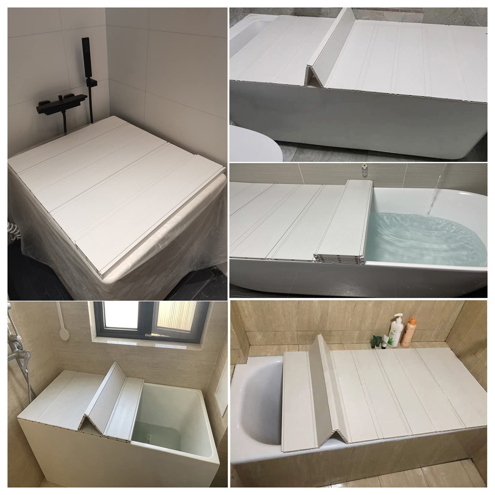 1.2cm Foldable Bathtub Tray Bathtub Cover, Dustproof Board Bathtub Insulation Cover, Waterproof Bathtub Shutter Bath Lid for Home Spa Bath Tray (Color : White, Size : 80x150x1.2cm)
