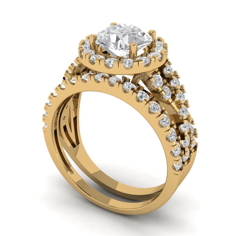 1.92ct Round Cut Clear Simulated Diamond 14k Yellow Gold Halo Solitaire W/Accents Wedding Promise Ring size 10.75