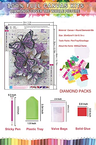 2 Pack Diamond Painting - DIY 5D Diamond Painting Kits for Adults - Diamond Art Kits Round Full Drill Diamond Arts Craft for Home Wall Decor Canvas (Butterfly 12 x 16 inch X 2 PCS)