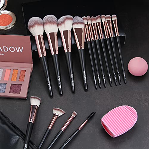 15 PCs Makeup Brushes, BABI BEAR Makeup Brush Set Professional Premium Synthetic Make Up Brushes for Blending Powder Blush Concealers Eyeshadow Foundation Brush with Travel Makeup Bag