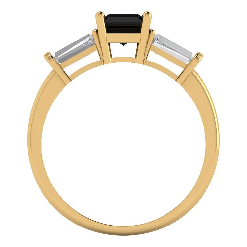 1.94ct Emerald Baguette cut 3 stone Solitaire Black Onyx Designer Wedding Bridal art deco Anniversary Ring 14k Yellow Gold 8