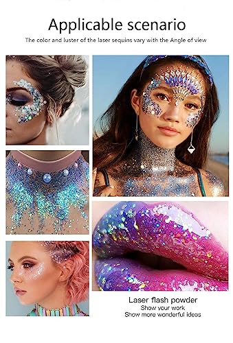 2 Colors Body Glitter Gel, Face Glitter Body Gel Sequins Shimmer Liquid Eyeshadow, Holographic Glitter Gel Festival Glitter Makeup.(03#Pink+06White)