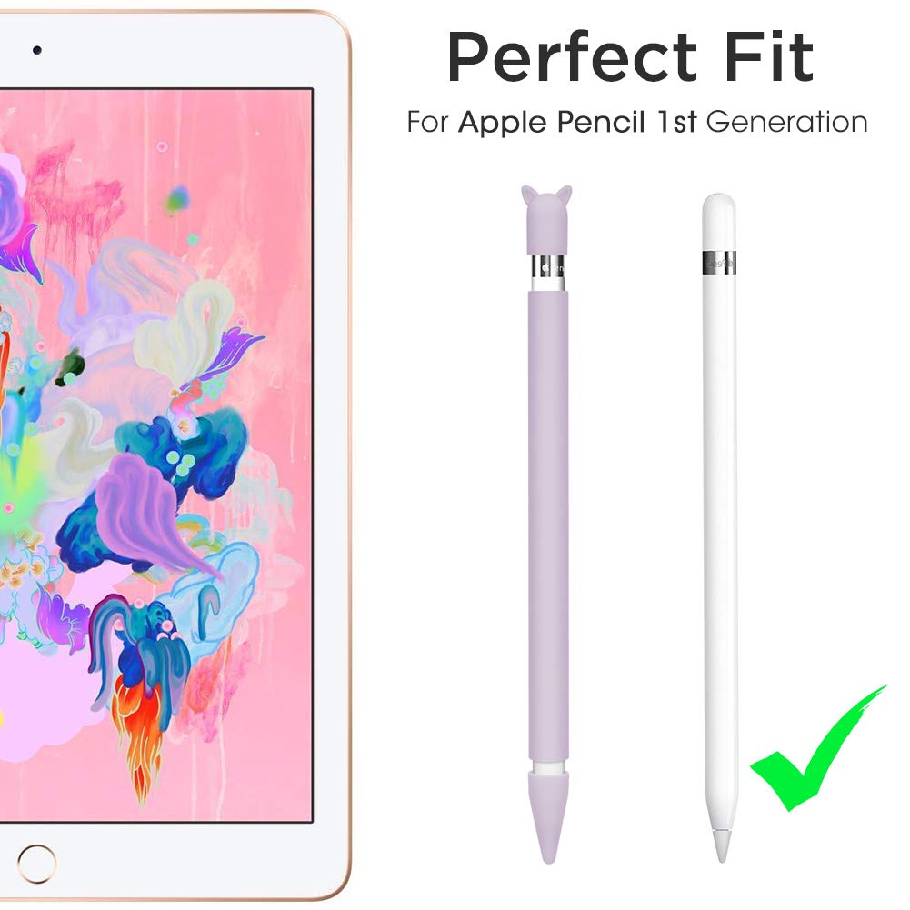 3 Pack Case for Apple Pencil 1st Generation Holder Sleeve Skin Cover Accessories for iPad Pro 9.7/10.5/12.9,Silicone Cute Grip with Charging Cap Holders and 3 Protective Nib Covers-Black,Pink,Purple