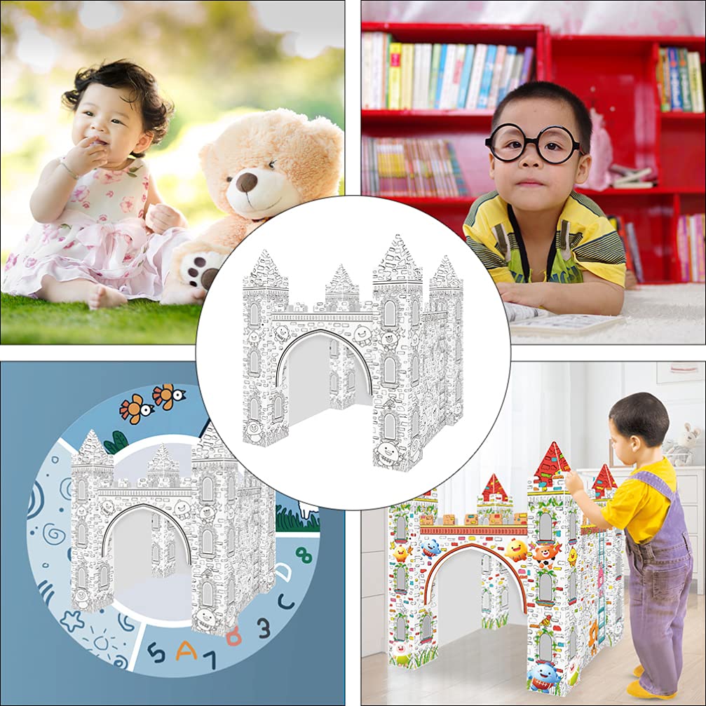 1 Set Colorizing 3D Castle Paper Fairy Tale Castle Paintable Cardboard Castle Kids Art Craft Supplies for Indoor Outdoor Fun