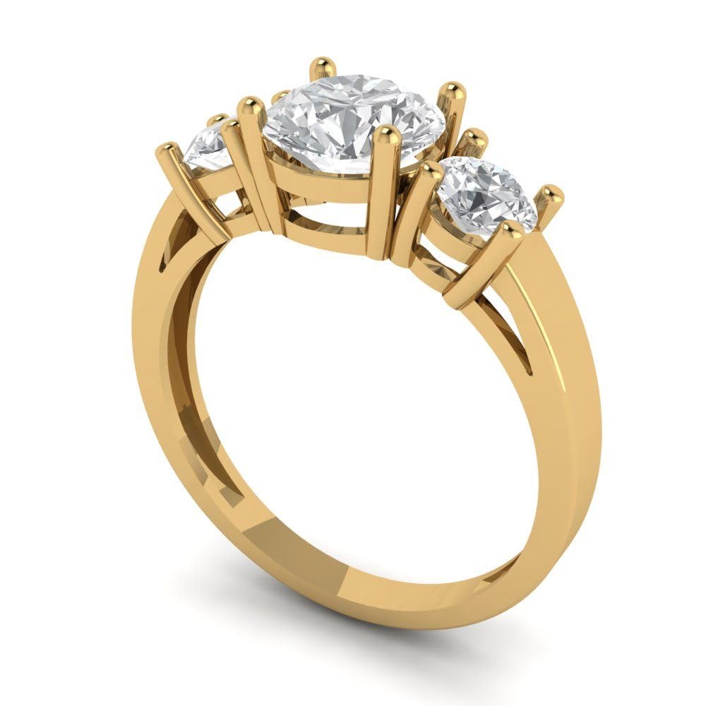 1.5 Ct Brilliant Round Cut Clear Simulated Diamond 14K Yellow Gold Three Stone Engagement Promise Bridal Ring Size 10.5