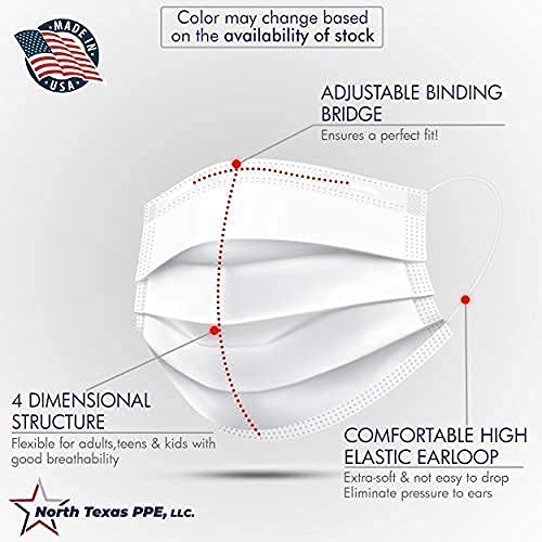 3 Ply Disposable Masks - MADE IN THE USA - 50 Pack (White)