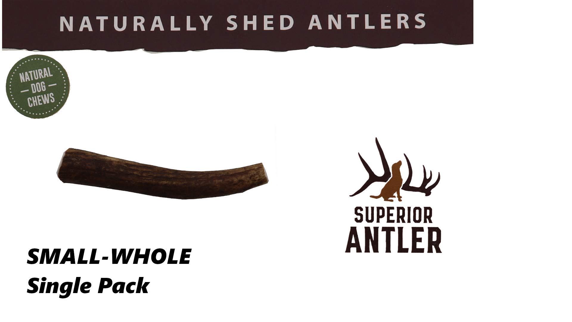 1-Small Whole Elk Antler–Single Pack. Premium Grade A. Antler Chew. L=4-7” Naturally shed, and Made in The USA. NO Odor. Guaranteed Satisfaction. for Dogs 10-25 LBS
